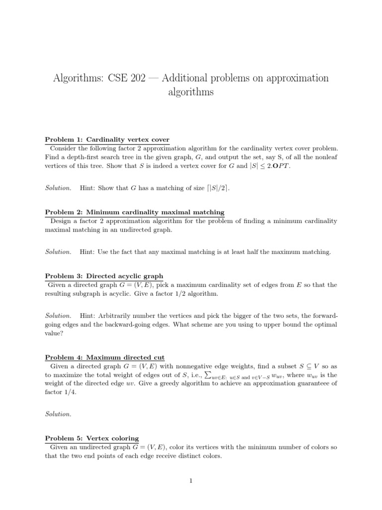 Algorithms: CSE 202 - Additional Problems On Approximation Algorithms | PDF | Vertex (Graph ...