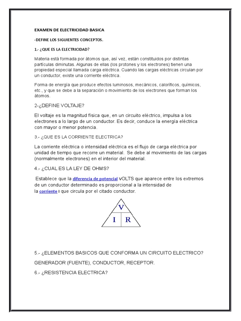Examen de Electricidad Basica | PDF | Electricidad | Corriente eléctrica