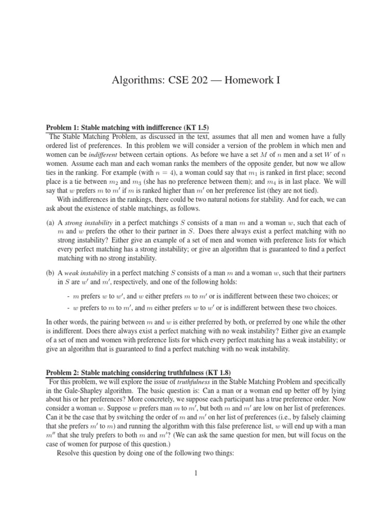 Algorithms Cse 202 Homework I Download Free Pdf Discrete Mathematics Mathematical Concepts