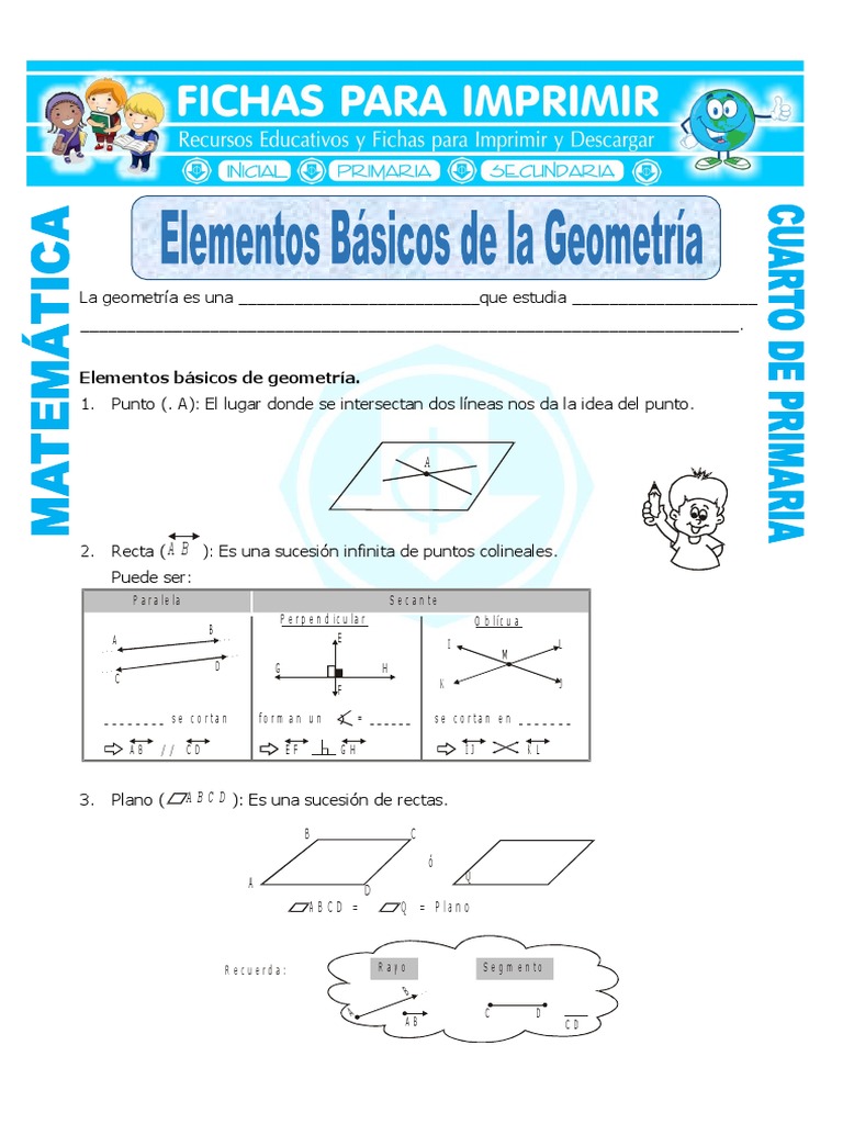 Elementos Basicos de La Geometria para Cuarto de Primaria | PDF | Perpendicular | Geometría ...