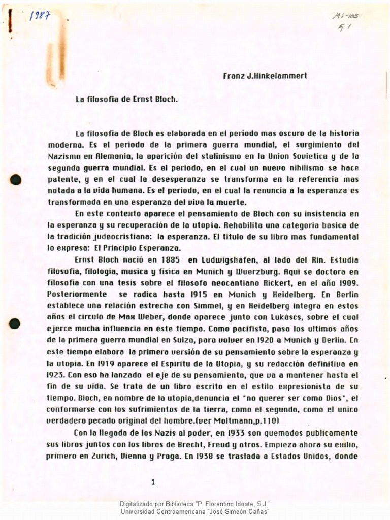 Ernest Bloch Dialectica de La Esperanza | PDF | utopía | Ideologías Ernest Bloch Dialectica de La Esperanza | PDF | utopía | Ideologías