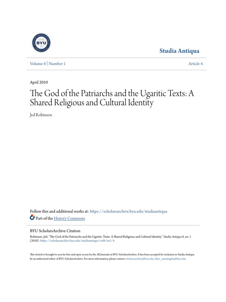 The God of The Patriarchs and The Ugaritic Texts | PDF | Yahweh | Canaan