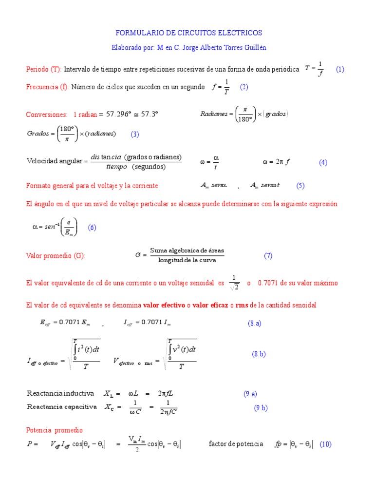 Formulario de Circuitos Electricos | PDF