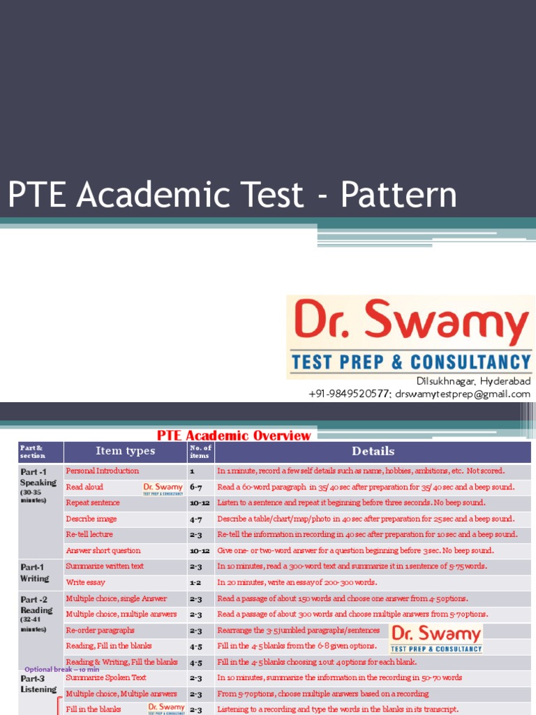 PTE Academic Test Structure Overview | PDF | Multiple Choice | Question