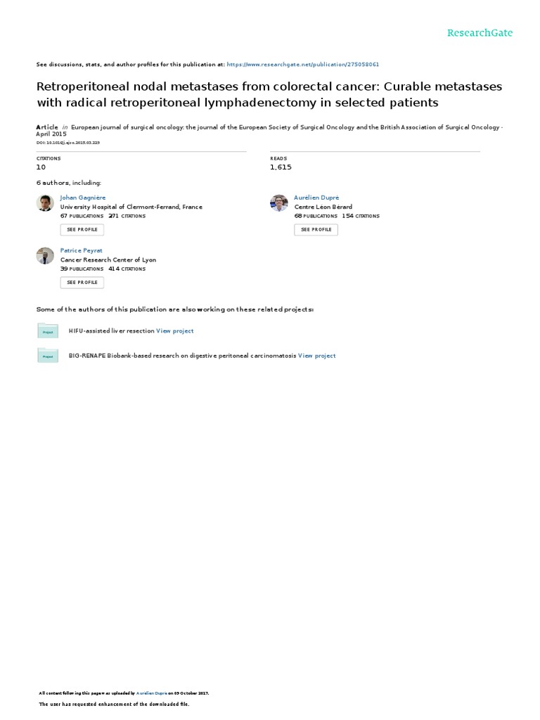 Retroperitoneal Nodal Metastases From Colorectal Cancer: Curable ...