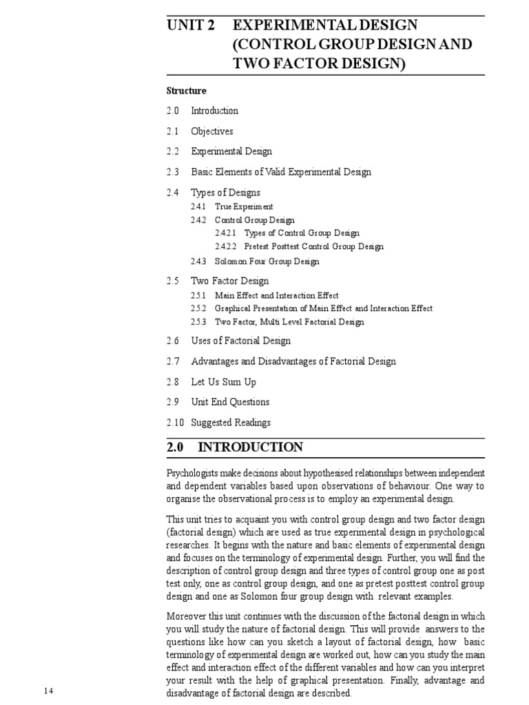 Unit 2 Experimental Design (Control Group Design and Two Factor Design ...