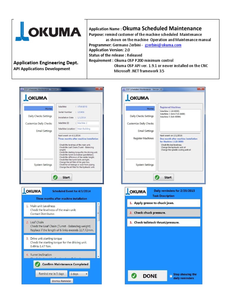 Okuma Scheduled Maintenance App Overview | PDF | Gmail | Button (Computing)