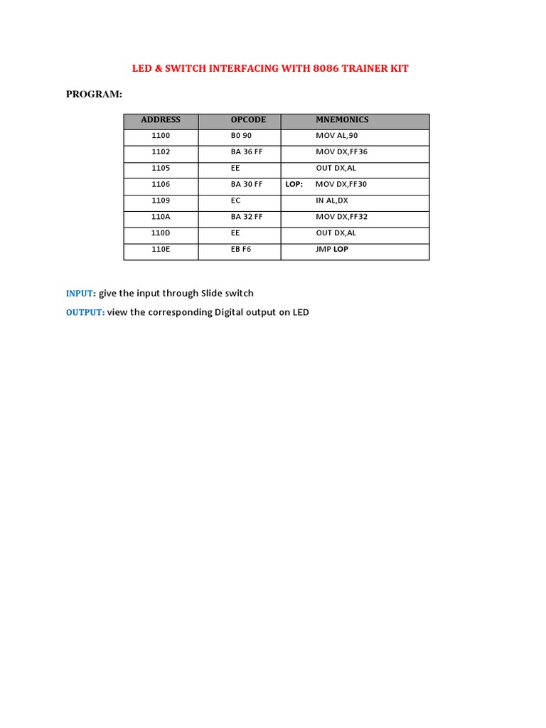 How To Interface LED With 8086 Lab Trainer Kit | PDF