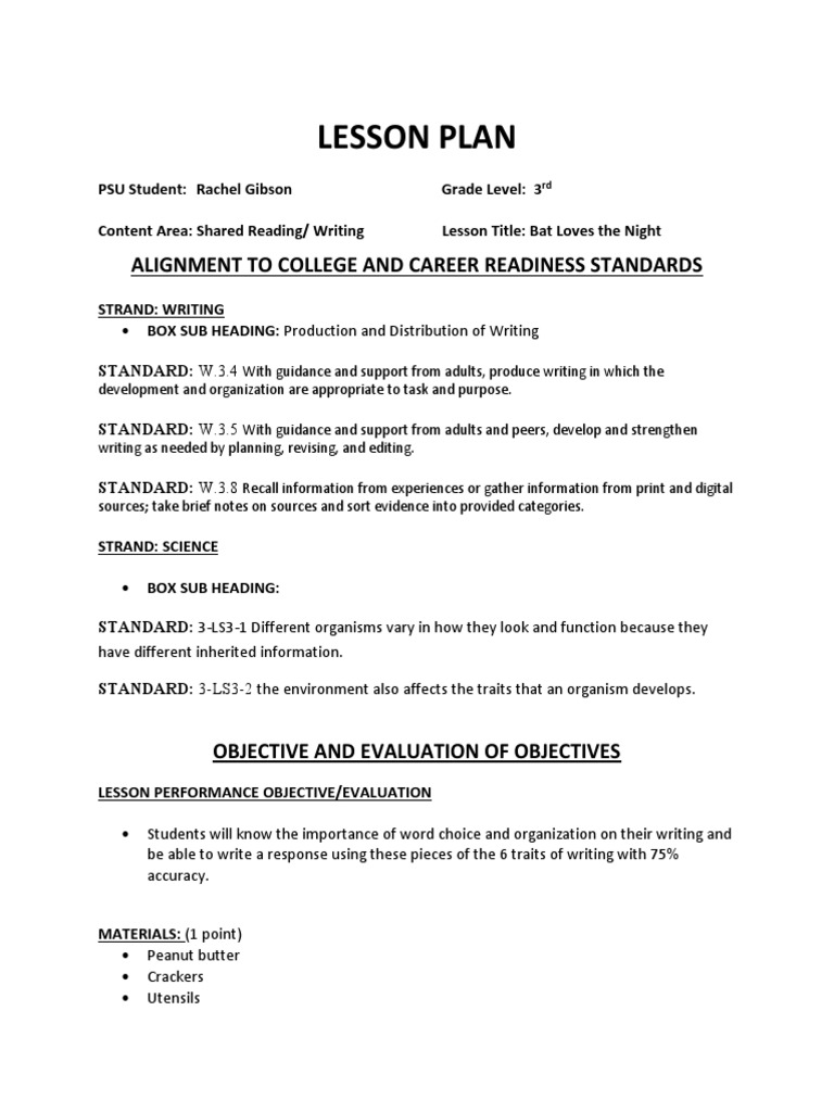 Lesson Plan: Alignment To College and Career Readiness Standards ...
