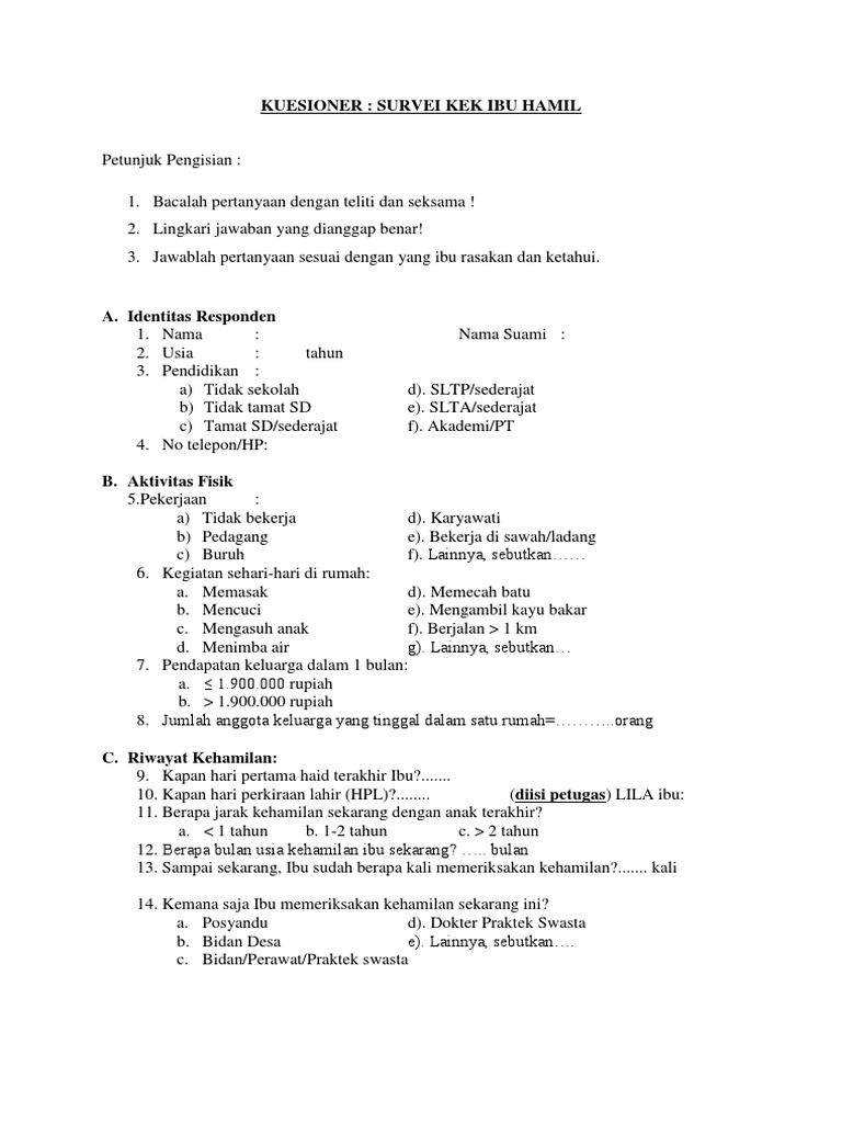 Kuesioner Fix | PDF | Kesehatan Holistik | Sains & Matematika