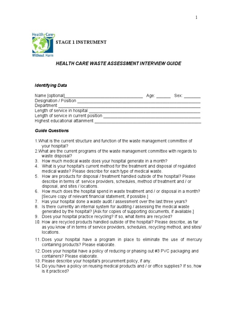 Health Care Waste Assessment Tools | Download Free PDF | Plastic ...