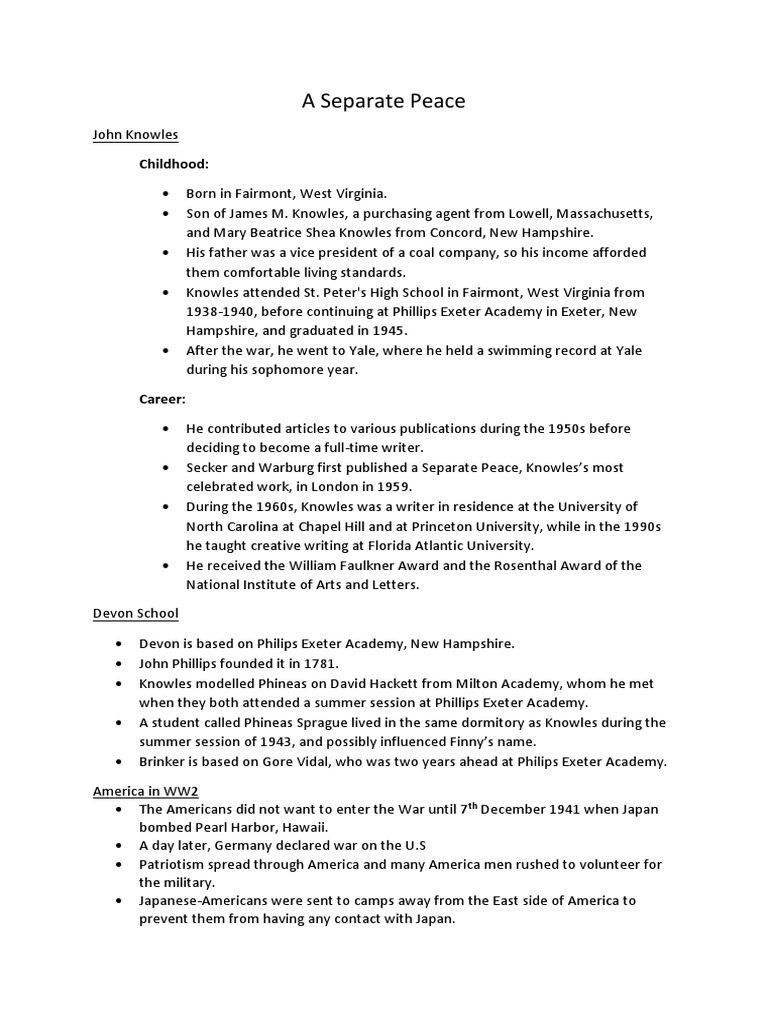A Separate Peace | PDF