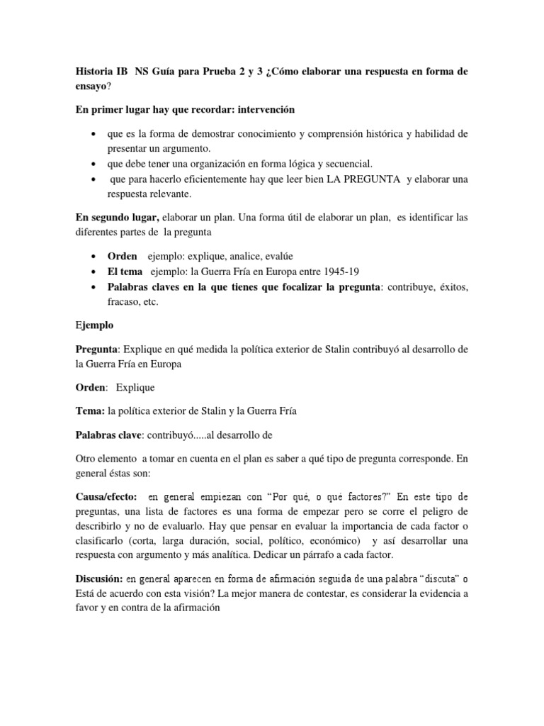 Historia IB NS Guía para Prueba 2 y 3 | PDF | Ensayos | Argumento