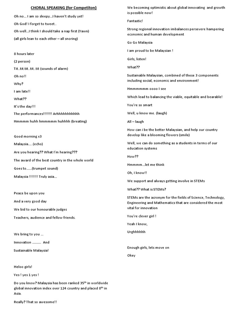 Choral Speaking Script | Download Free PDF | Malaysia