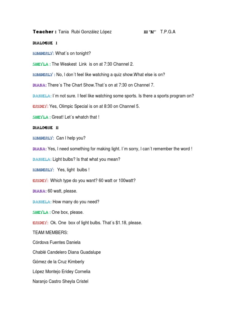 TV Show and Light Bulb Dialogue | PDF