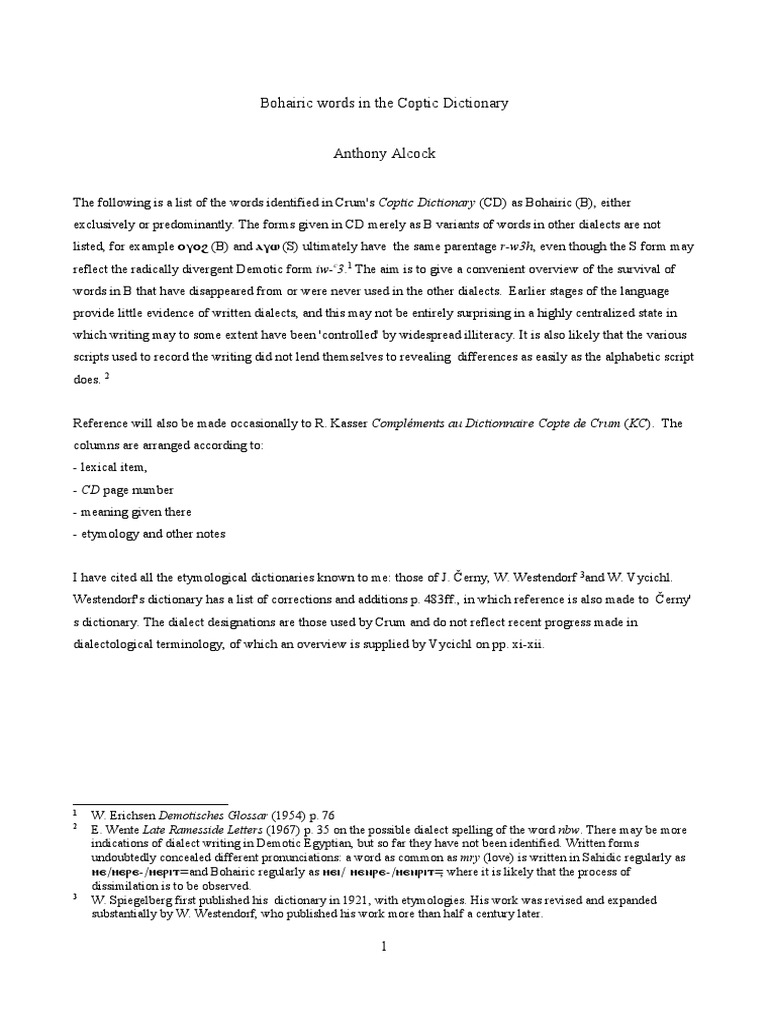 Bohairic Words in The Coptic Dictionary | PDF | Dictionary | Linguistics