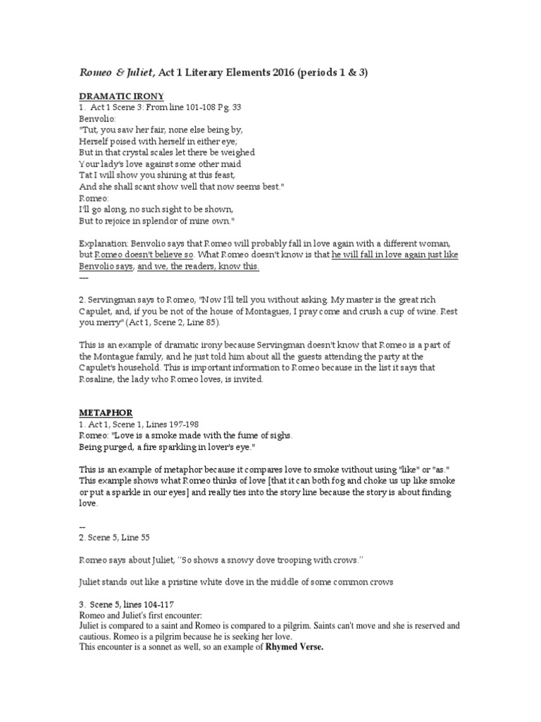 Romeo and Julet Act 1 Litterary Elements 2016 | PDF | Characters In ...