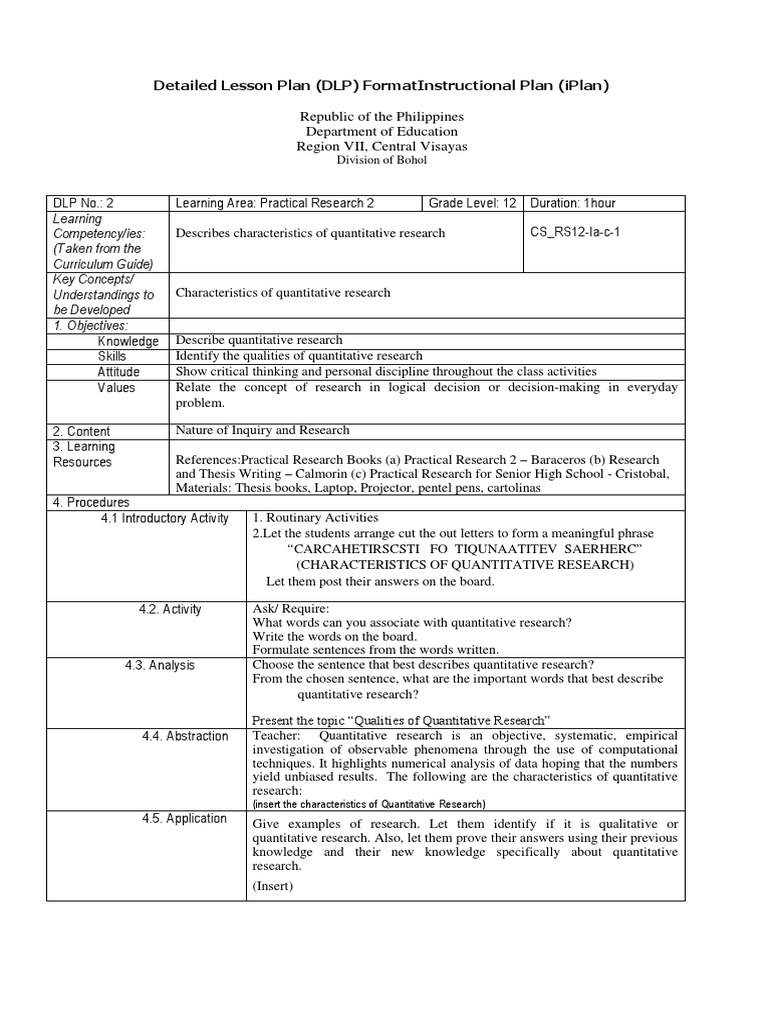 Detailed Lesson Plan (DLP) Formatinstructional Plan (Iplan) | PDF ...