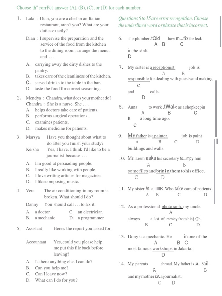 M... Fix: Questions 6 To 15 Are Error Recognition. Choose The ...