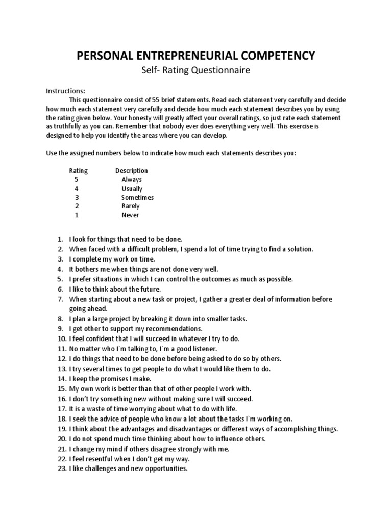 Personal Entrepreneurial Competency | PDF | Cognitive Science ...