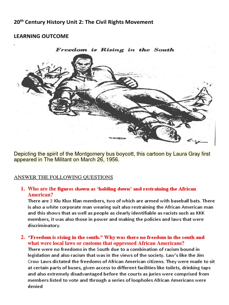 20 Century History Unit 2: The Civil Rights Movement Learning Outcome ...