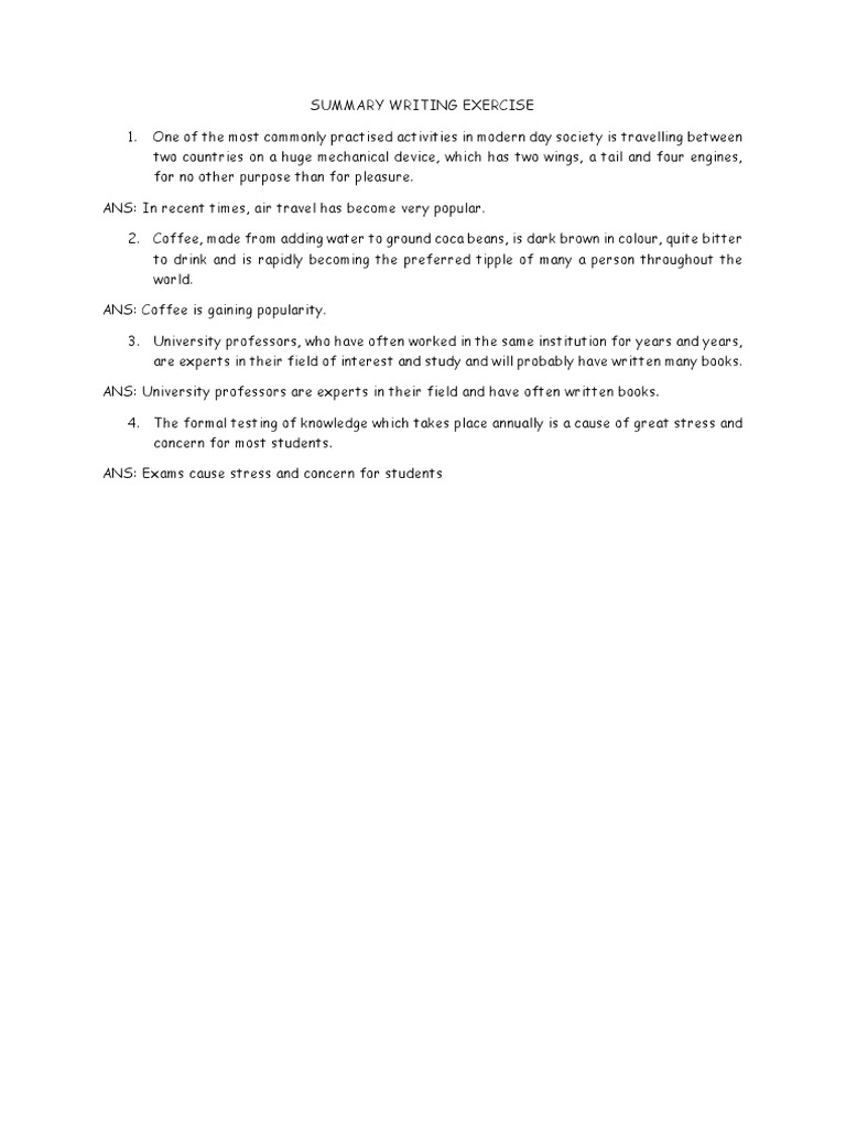 Summary Writing Exercise | PDF
