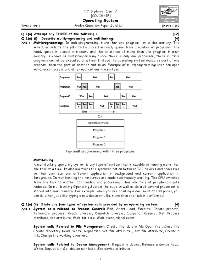 Operating System: Time: 3 HRS.) (Marks: 100 | PDF | Scheduling (Computing) | Thread (Computing)