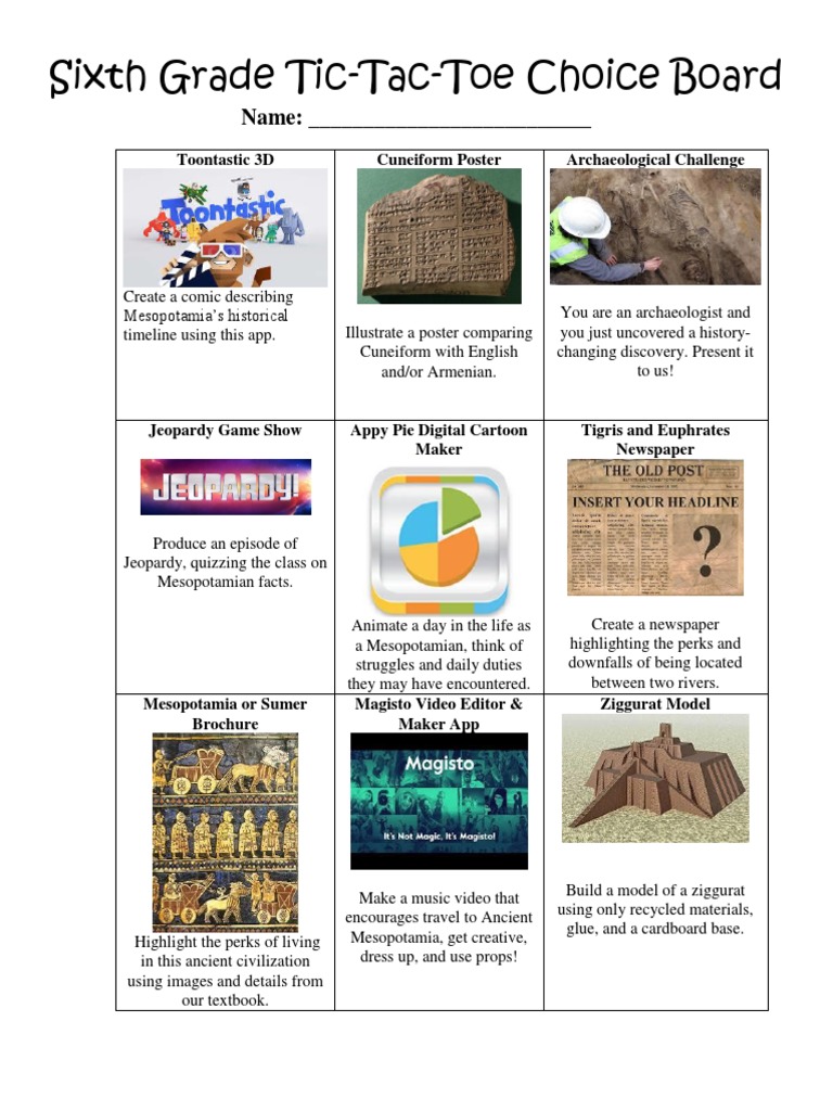 Sixth Grade Choice Board | PDF | Mesopotamia