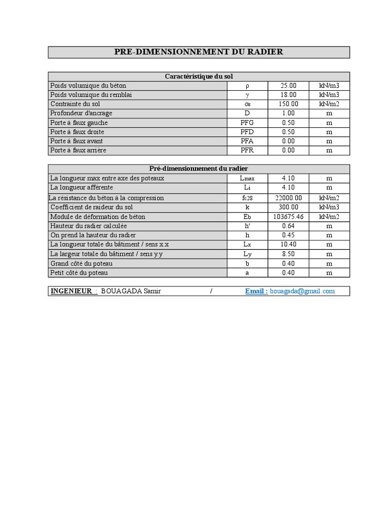 Dimensionnement Du Radier Avec Excel | PDF | Ingénierie des structures ...