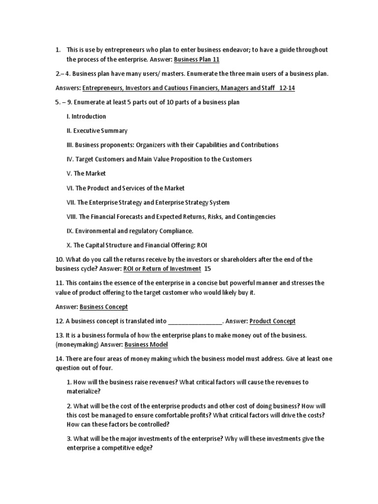 QUIZ For Entrep | PDF | Business Plan | Strategic Management