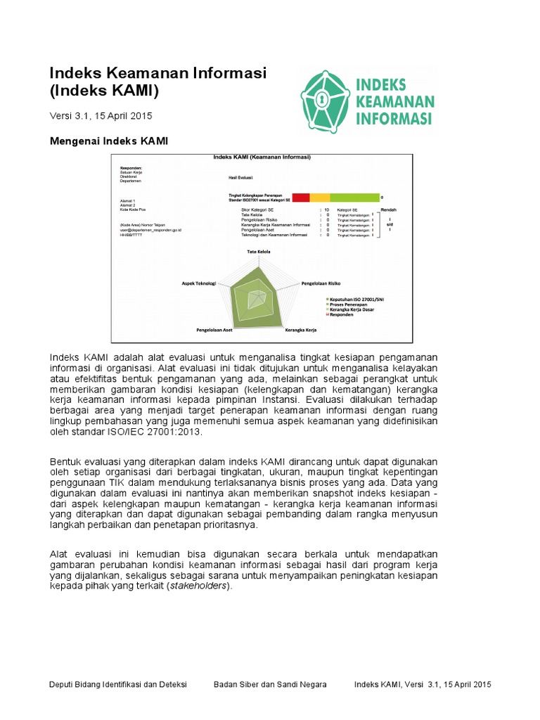 FORM Aplikasi Indeks KAMI Versi 3.1 BSSN | PDF