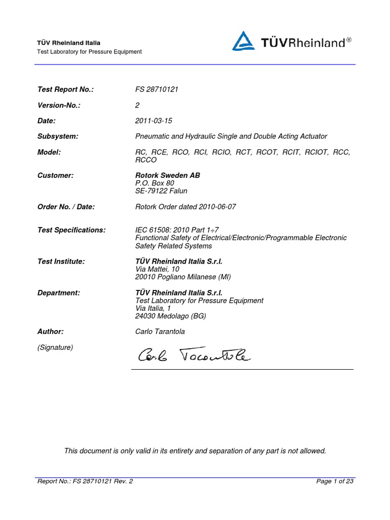 Test Report No.: Version-No.: Date: Subsystem: Model:: TÜV Rheinland ...
