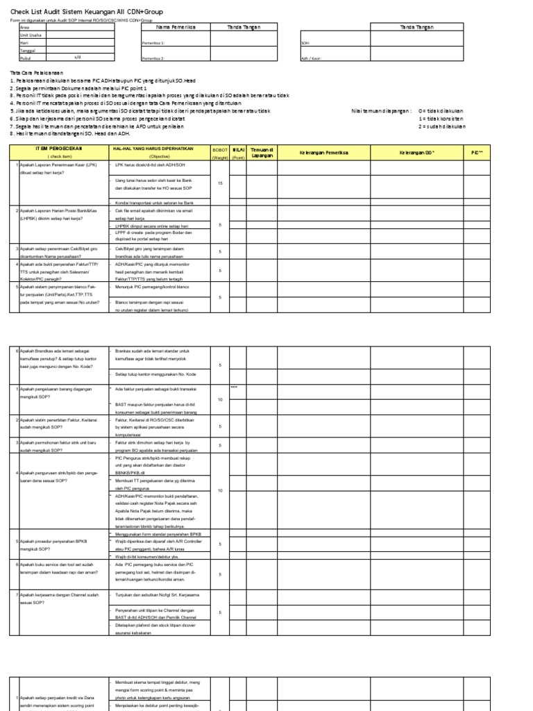 Checklist Sistem Keuangan SO PDF | PDF