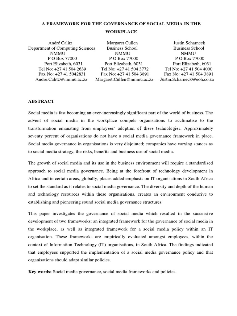 Social Media Governance Frameworks in IT | PDF | Social Media | Popular ...