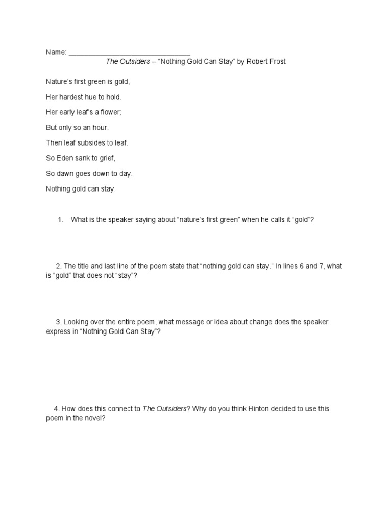 Nothing Gold Can Stay - Analysis Worksheet | PDF | English Language ...