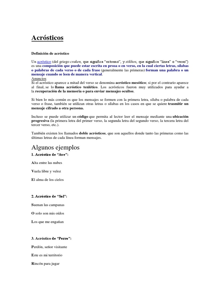 Acrósticos-Definición | PDF | Poesía