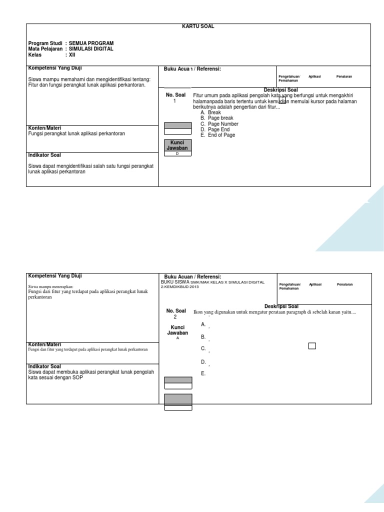 Kartu Soal Simdig | PDF | Komputer | Seni