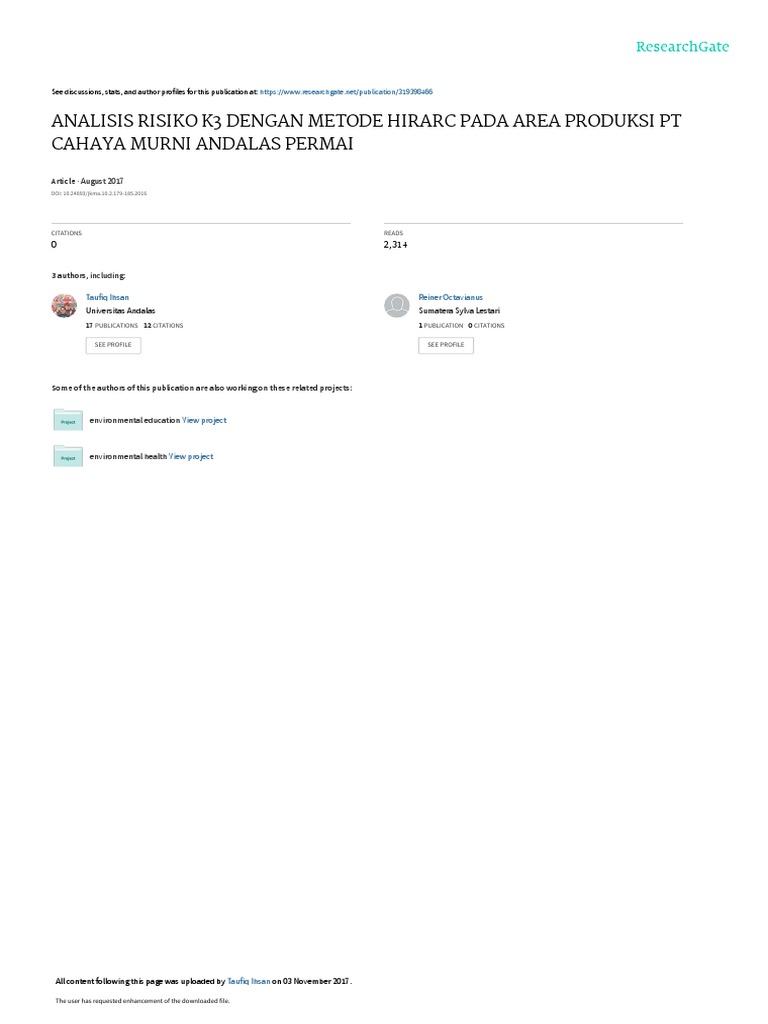 Analisis Risiko K3 Dengan Metode Hirarc Pada Area | PDF