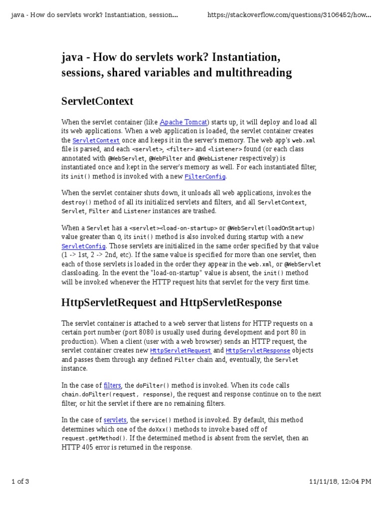 Java - How Do Servlets Work? Instantiation, Sessions, Shared Variables and Multithreading | PDF ...