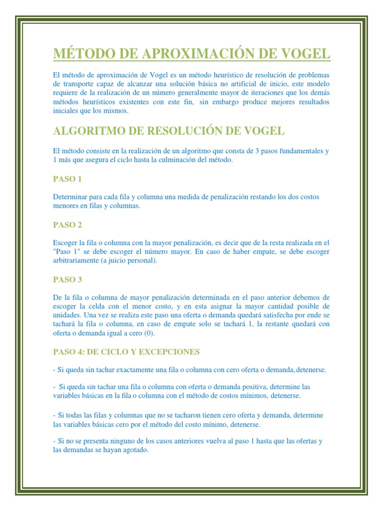 Aproximacion de Vogel | PDF | Aproximación | Algoritmos