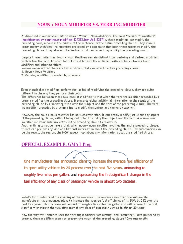 Noun + Noun Modifier vs. Verb-Ing Modifier | PDF | Clause | Verb