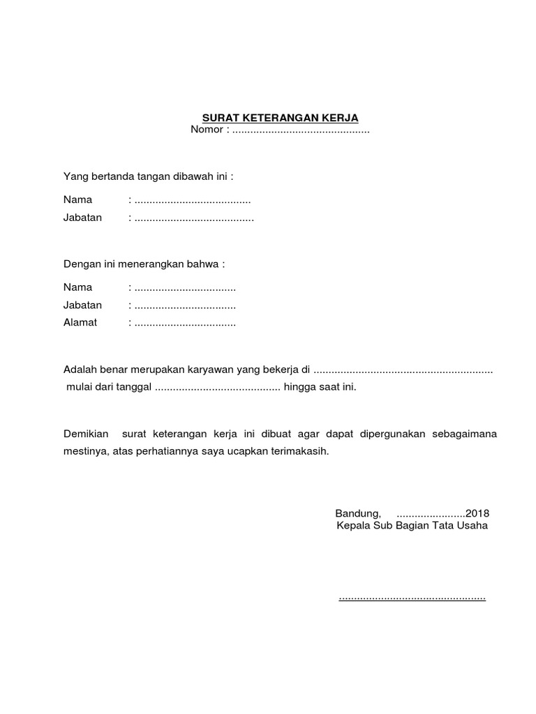 Contoh Surat Keterangan Kerja | PDF