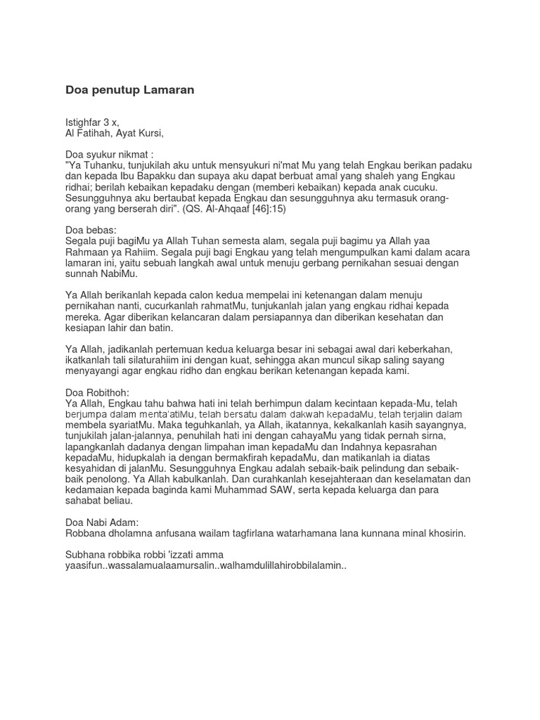Doa Penutup Lamaran | PDF | Agama & Spiritualitas