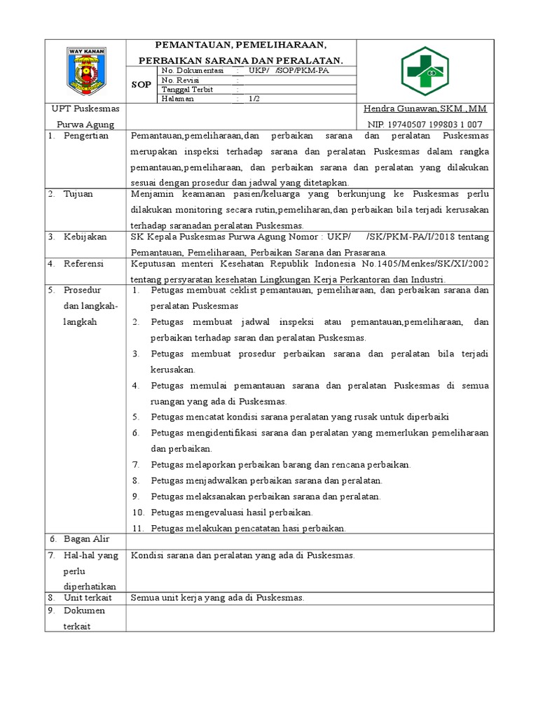 Sop Pemantauan, Pemeliharaan, Perbaikan Sarana Dan Peralatan. | PDF | Sains & Matematika