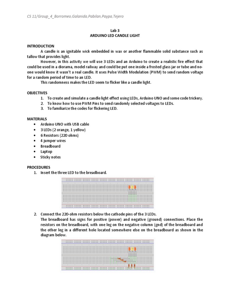 Lab 3 Arduino Led Candle Light: CS 11/group - 4 - Borromeo, Galanida ...