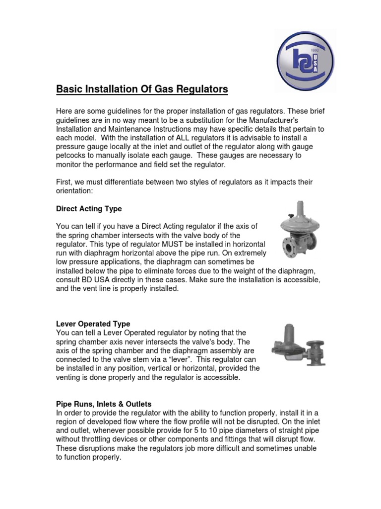 Basic Installation of A Regulator | PDF | Tap (Valve) | Valve