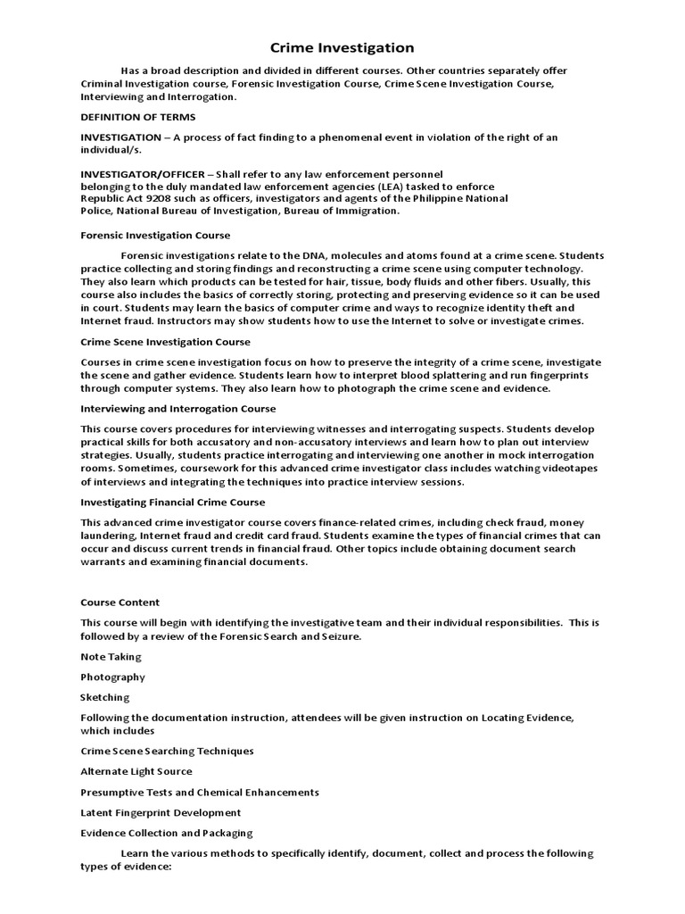 Criminal Investigation | PDF | Crime Scene | Witness