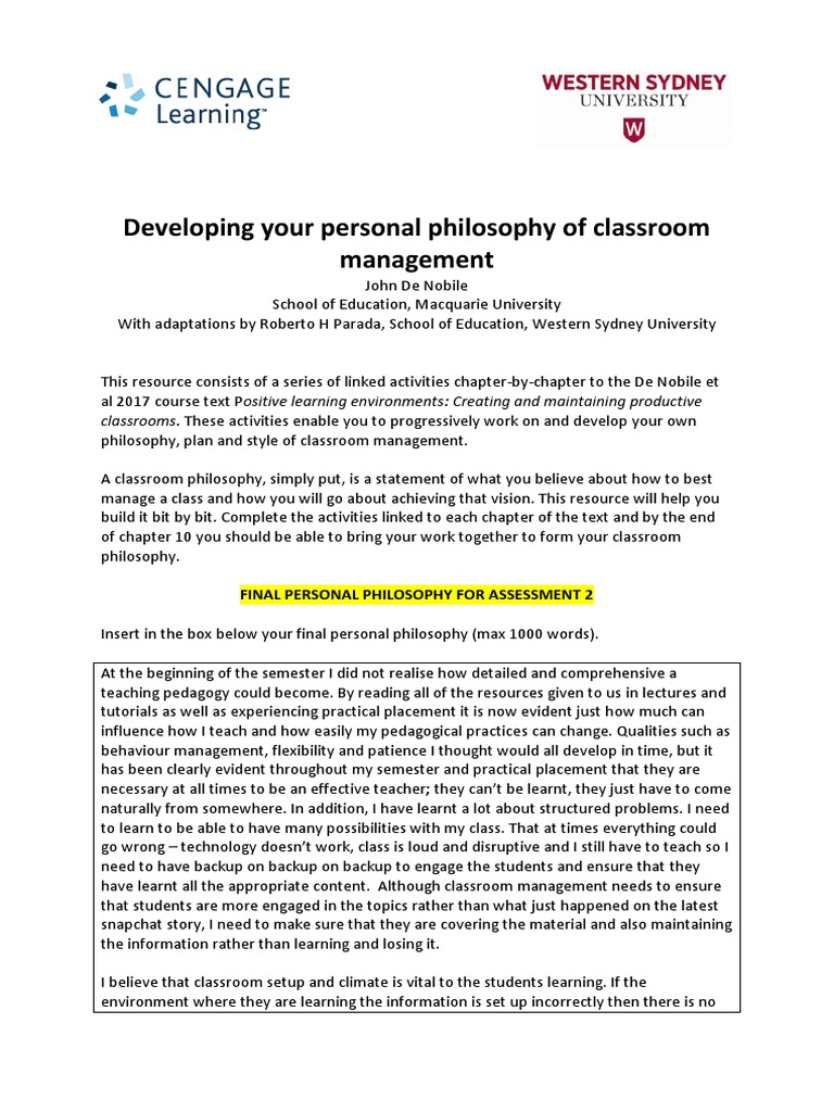 Assessment Two Log and Reflection 18869561 | PDF | Classroom Management ...
