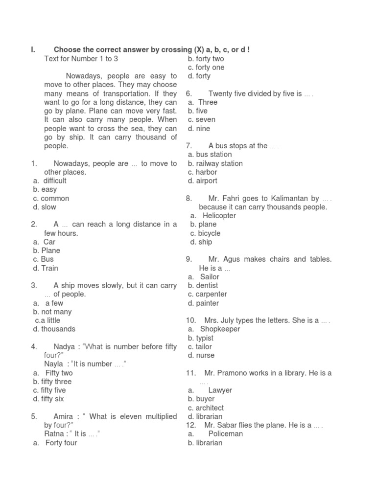 I. Choose The Correct Answer by Crossing (X) A, B, C, or D ! | PDF ...