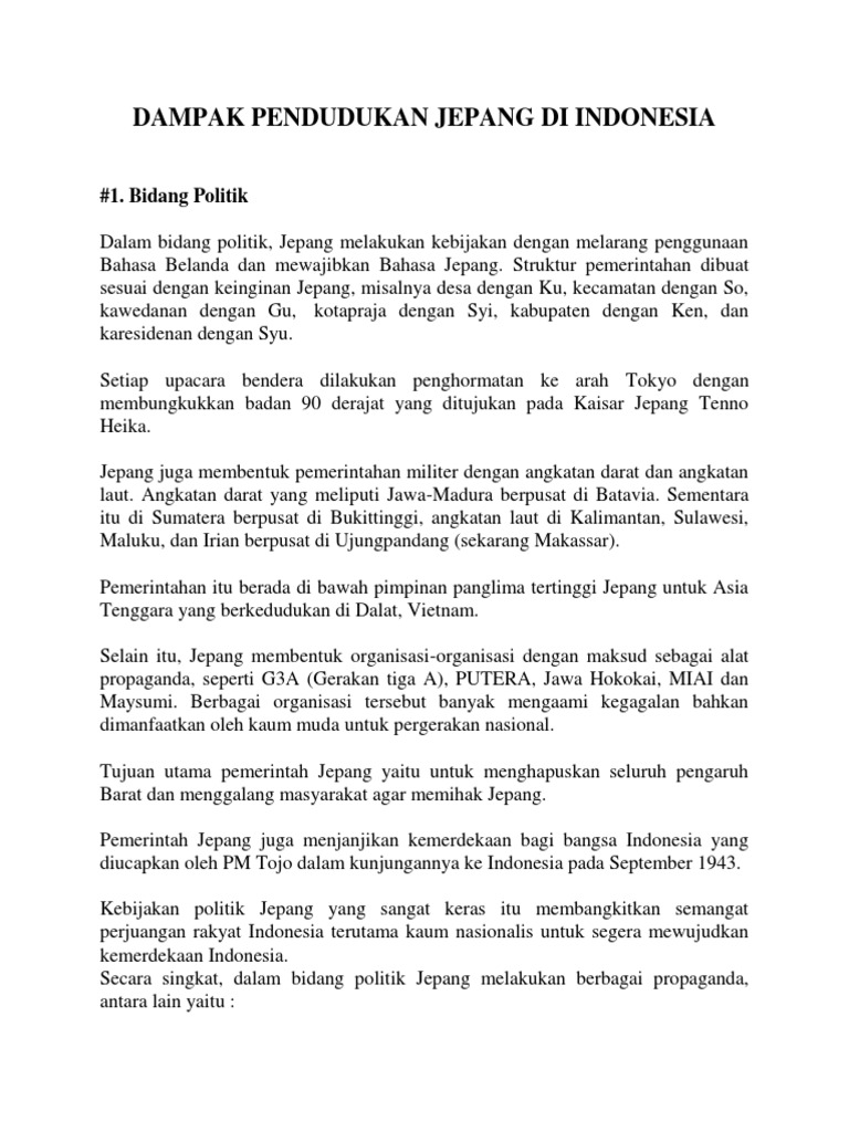 Dampak Pendudukan Jepang Di Indonesia | PDF | Perjalanan | Sejarah
